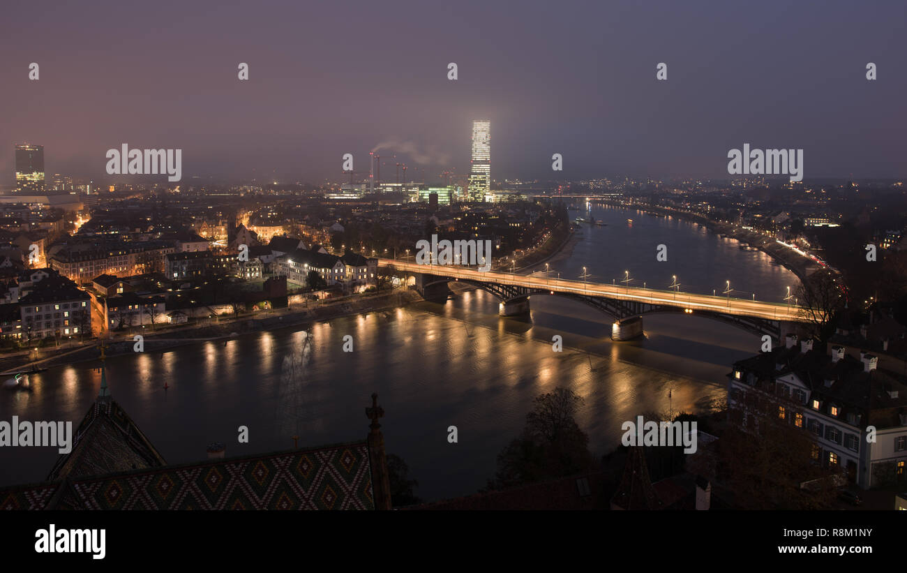 Basel switzerland at night, view from the minster Stock Photo - Alamy