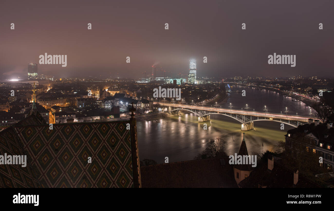 Basel switzerland at night, view from the minster Stock Photo - Alamy