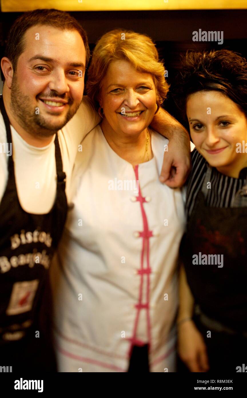 France, Rhone, Lyon, Bouchon Lyonnais Chez Hugon, Madame Hugon with her ...