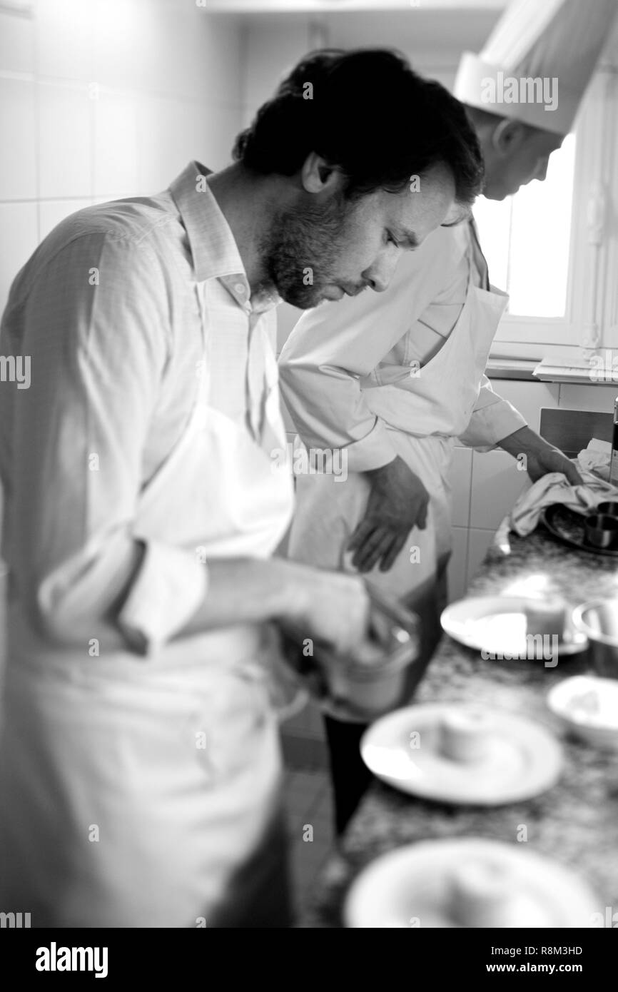 France, Paris, L'Ambroisie restaurant, Mathieu Pacaud working in the ...