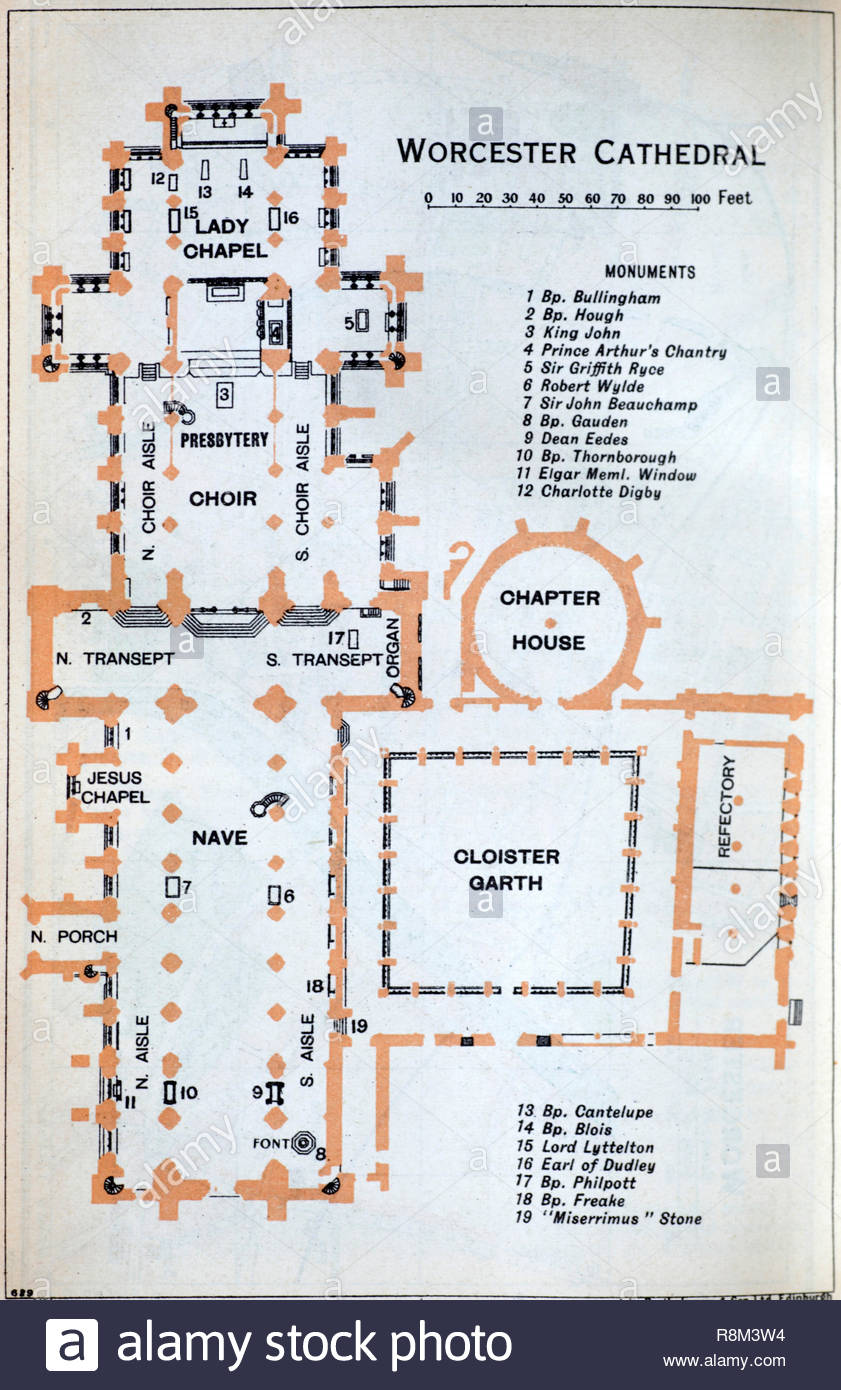 Worcester cathedral floor plan, illustration from early 1900s Stock ...