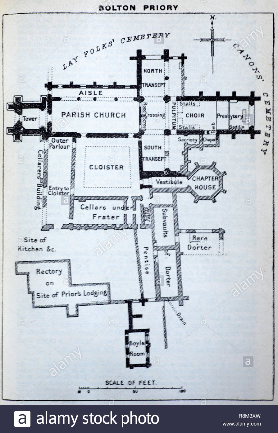 Bolton Priory floor plan, illustration from early 1900s Stock Photo - Alamy