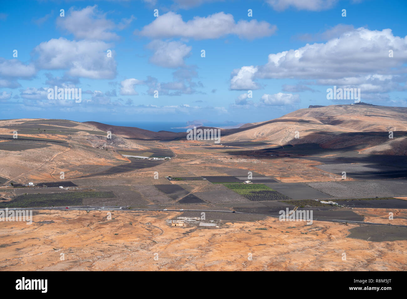 Lanzarote volcanic island, Canary Islands, Spain. Panoramic elevated ...