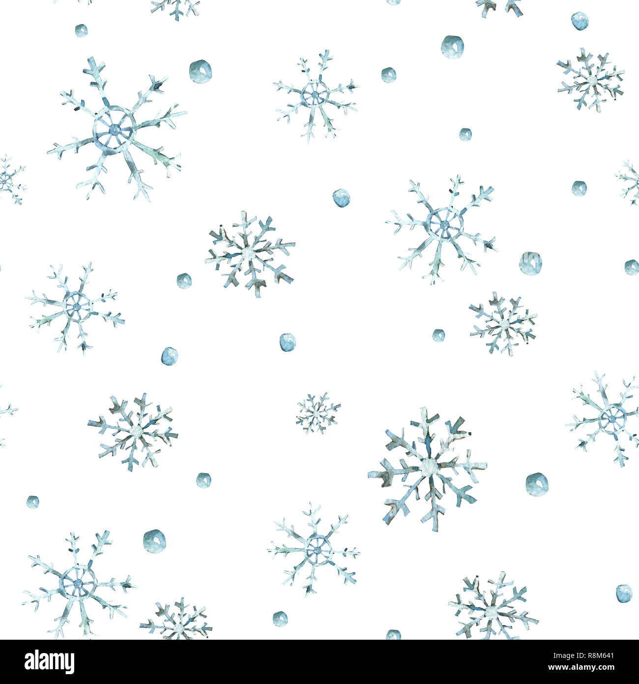 Watercolor winter seamless pattern with snowflakes, hand painted ...