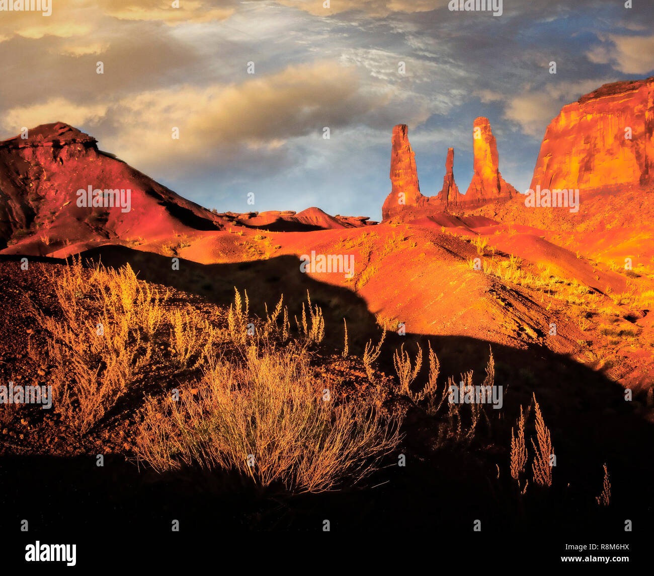 The Three Sisters in Monument Valley, Navajo Nation, Arizona Stock ...