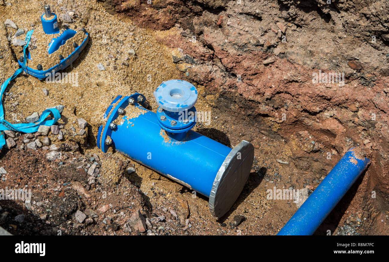 Water pipe burst Civil engineering Stock Photo - Alamy