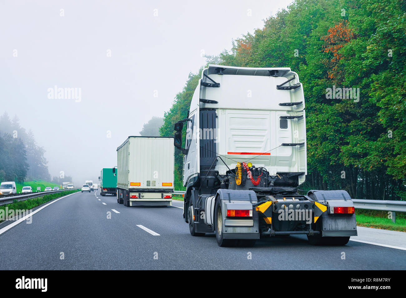 Truck cabin without trailer box in the highway asphalt road in Poland ...