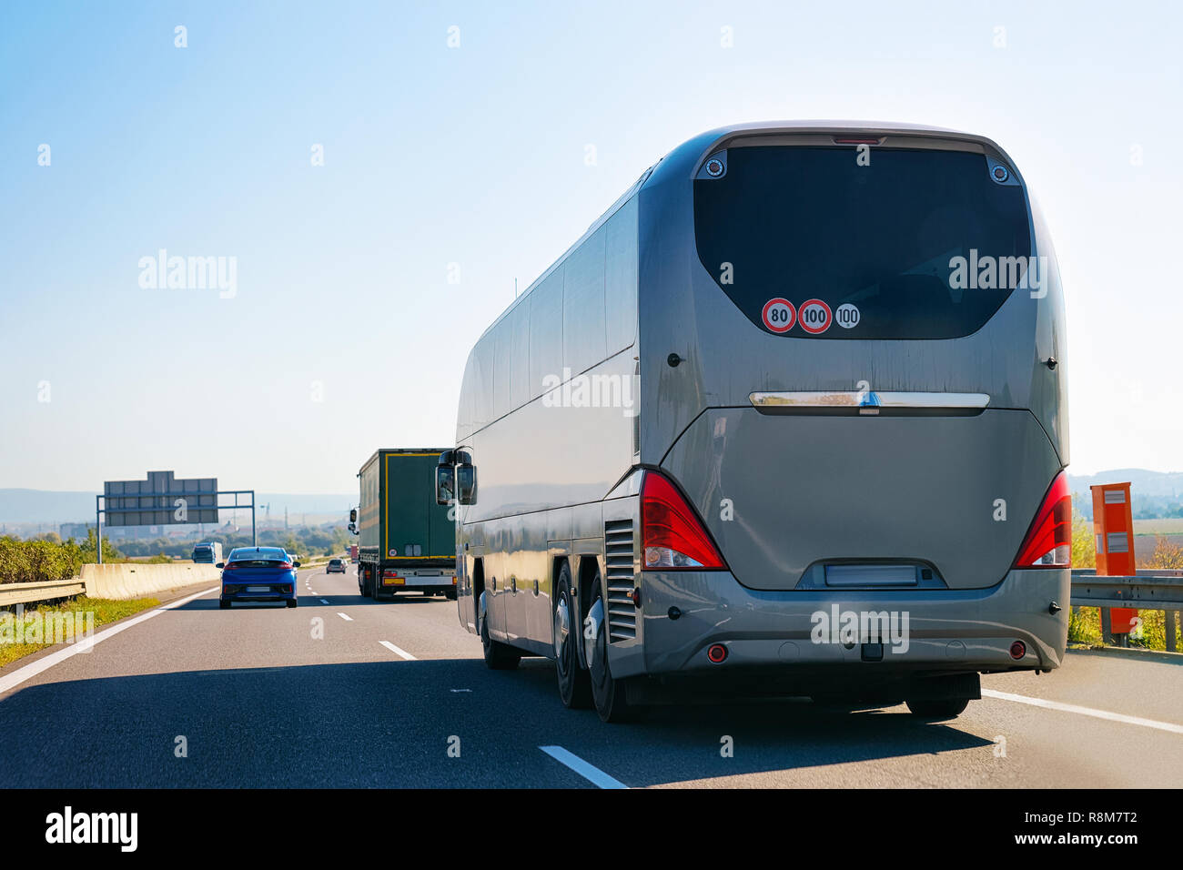 Tourist bus on the road in Poland. Travel concept Stock Photo - Alamy