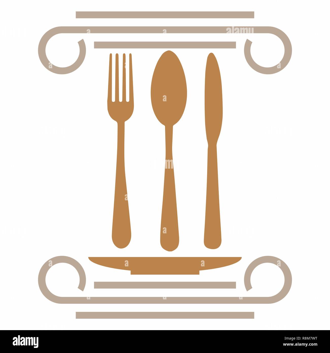 Cutlery and plate inside greek column, restaurant symbol Stock Vector ...