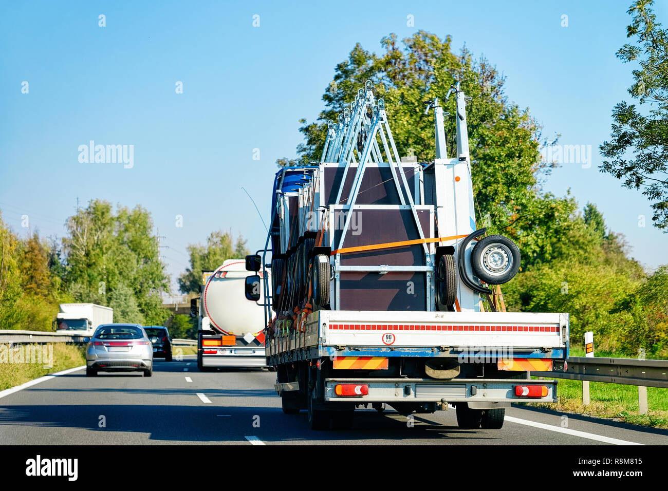 Truck in the highway in Slovenia. Lorry transport delivering some ...