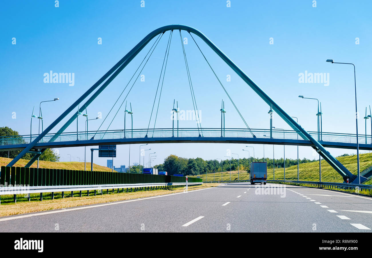 Arched Bridge at modern highway road in Czech republic, Europe Stock ...