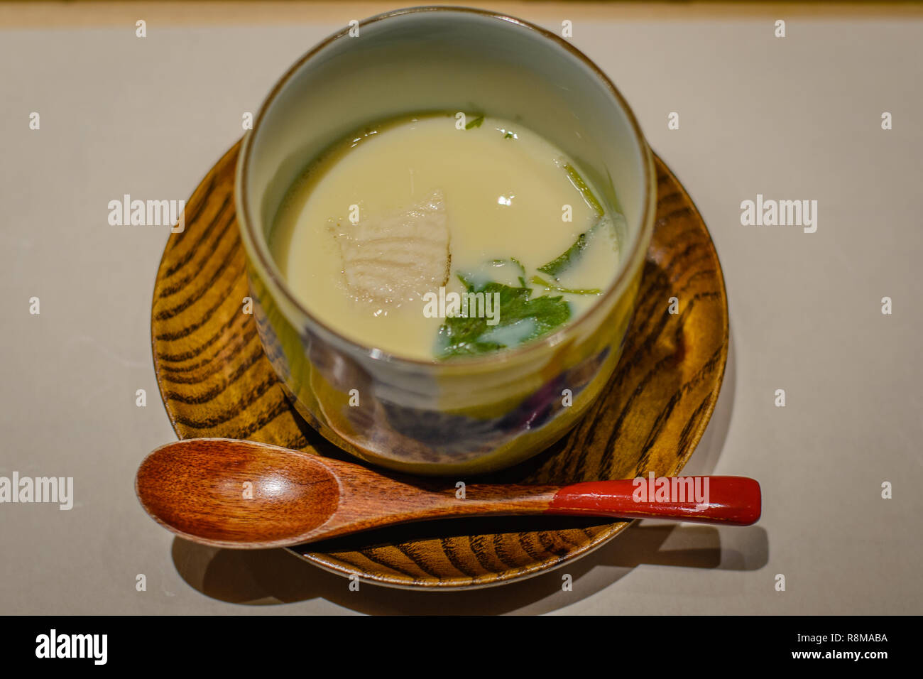 Chawanmushi steamed egg with white fish and gingko nuts Stock Photo - Alamy