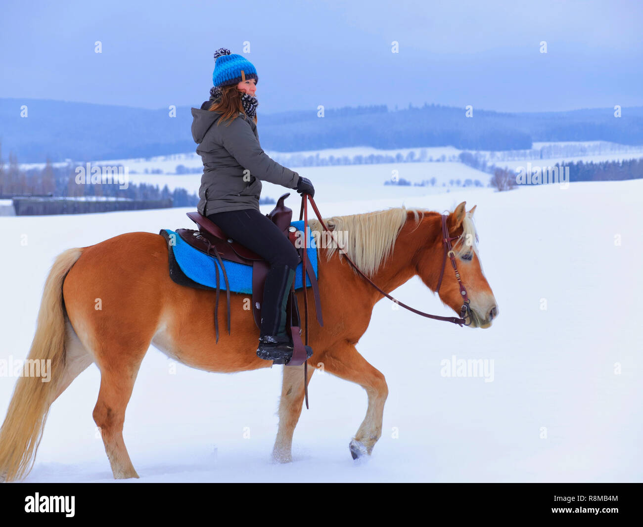 Woman riding horse in snow hi-res stock photography and images - Alamy