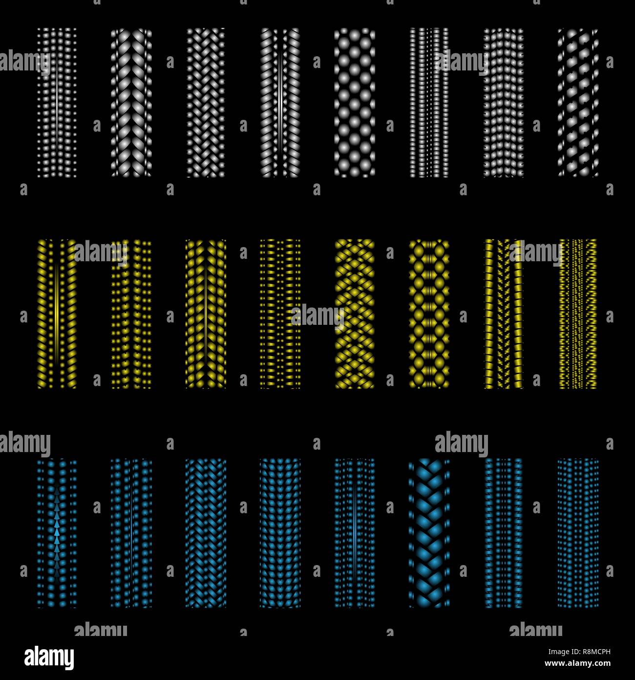 Set of gradient tire track silhouettes isolated on black background ...