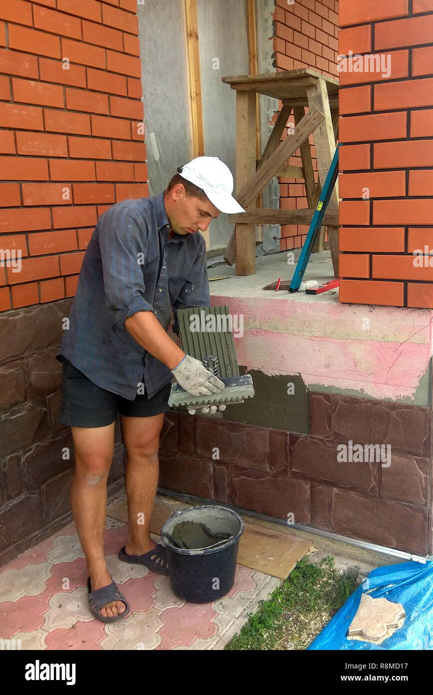 Process installing sandstone decorative hi-res stock photography and ...