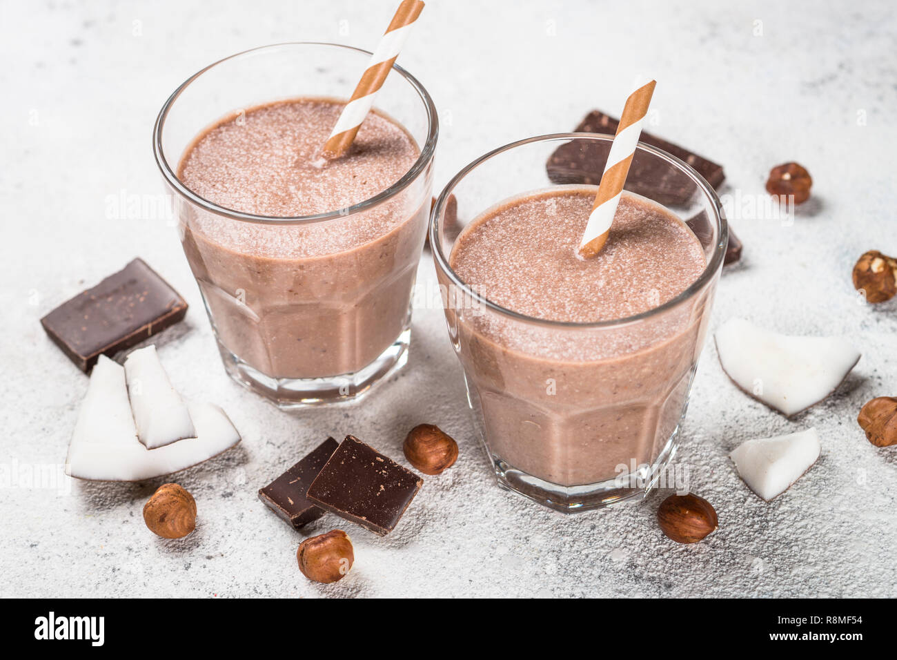 Chocolate coconut hazelnut milkshake or smoothie top view Stock Photo ...