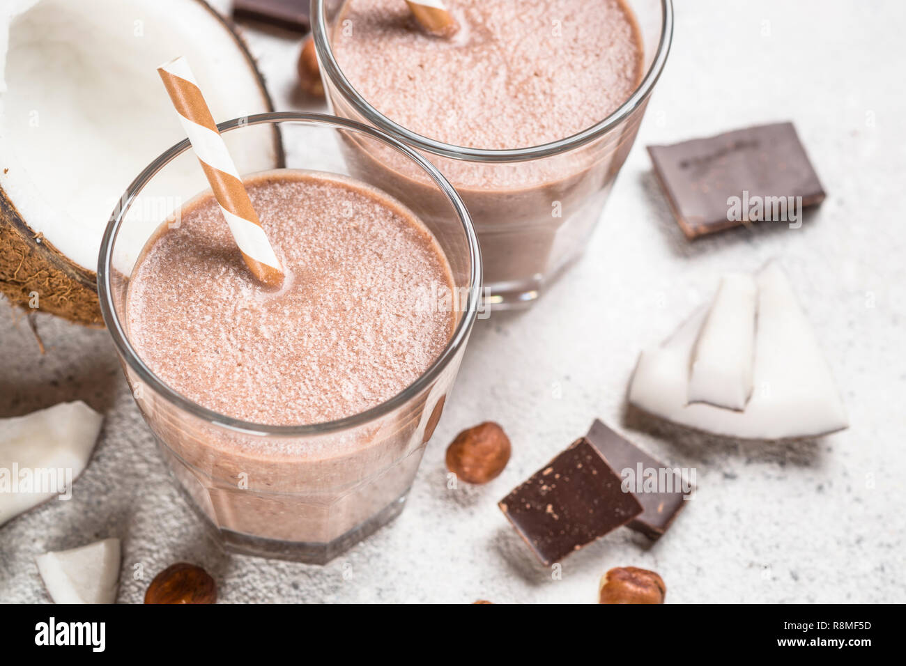 Chocolate coconut hazelnut milkshake or smoothie close up Stock Photo ...