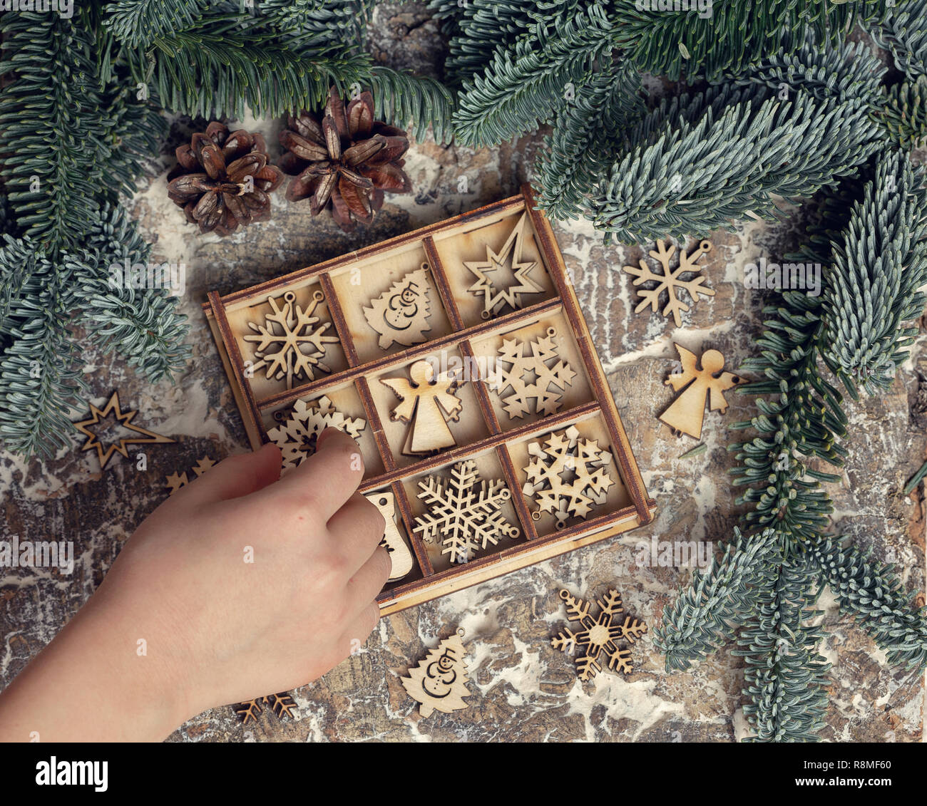 Hand puts white gift box hi-res stock photography and images - Alamy