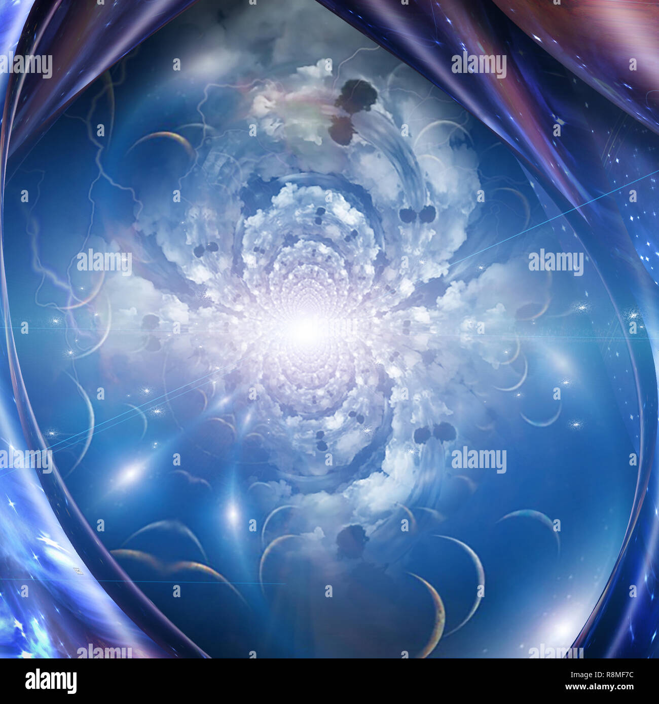 Tunnel to eternal dimensions. Bright light and warped space Stock Photo ...