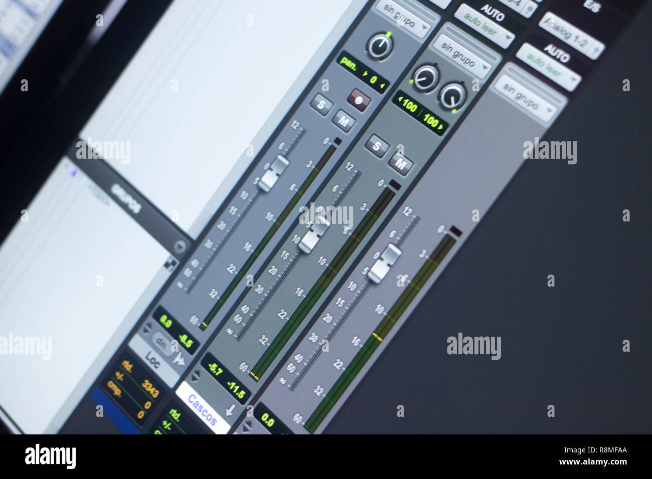 Recording studio audio computer editing mixing program sound controls ...