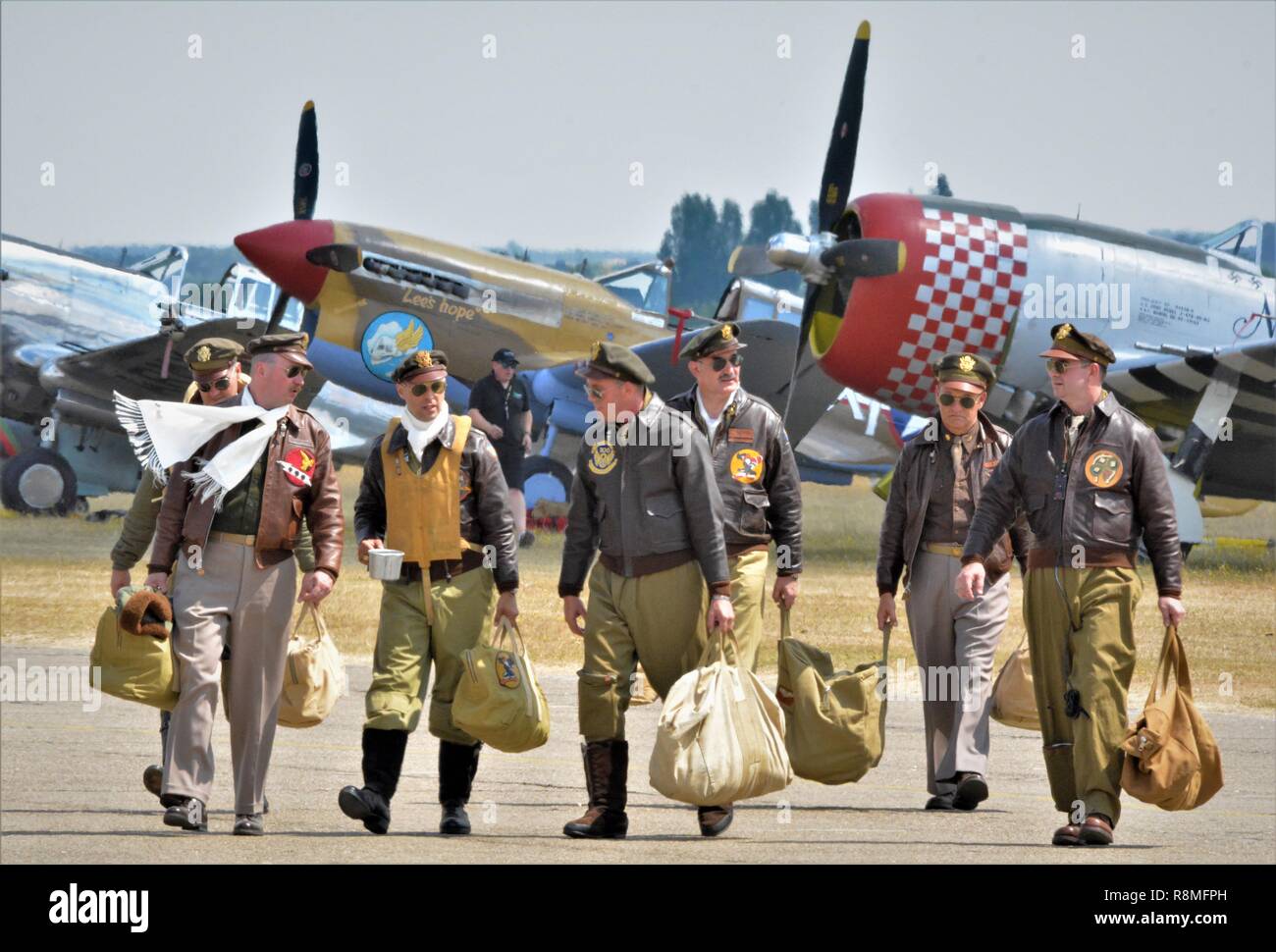 reenactors in U S A F world war 2 military uniform with fighter ...