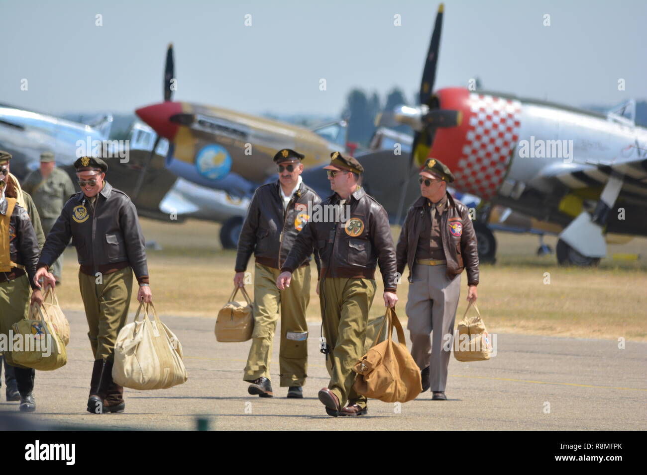 reenactors in U S A F world war 2 military uniform with fighter ...
