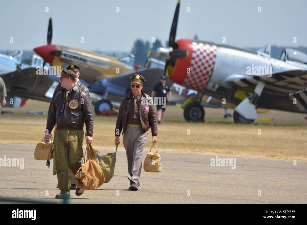 reenactors in U S A F world war 2 military uniform with fighter ...