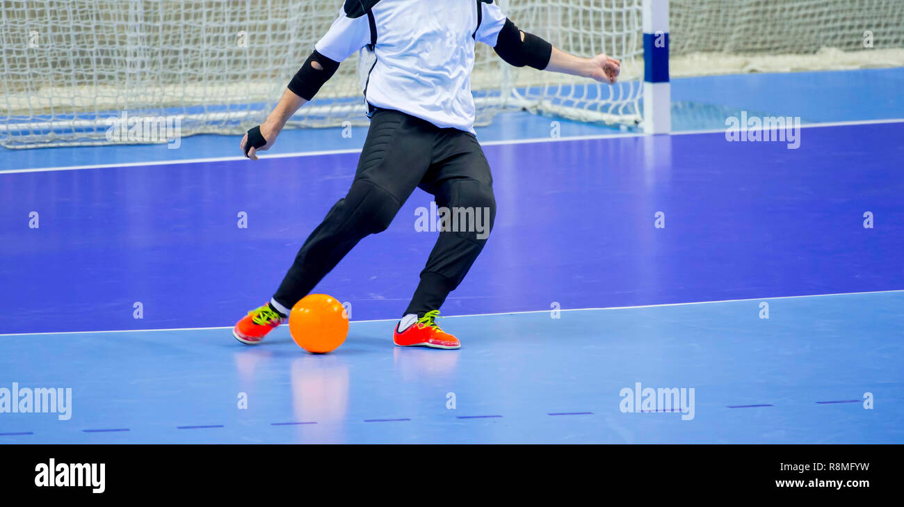 Football Futsal Ball and man Team. Indoor Soccer Sports Hall ...