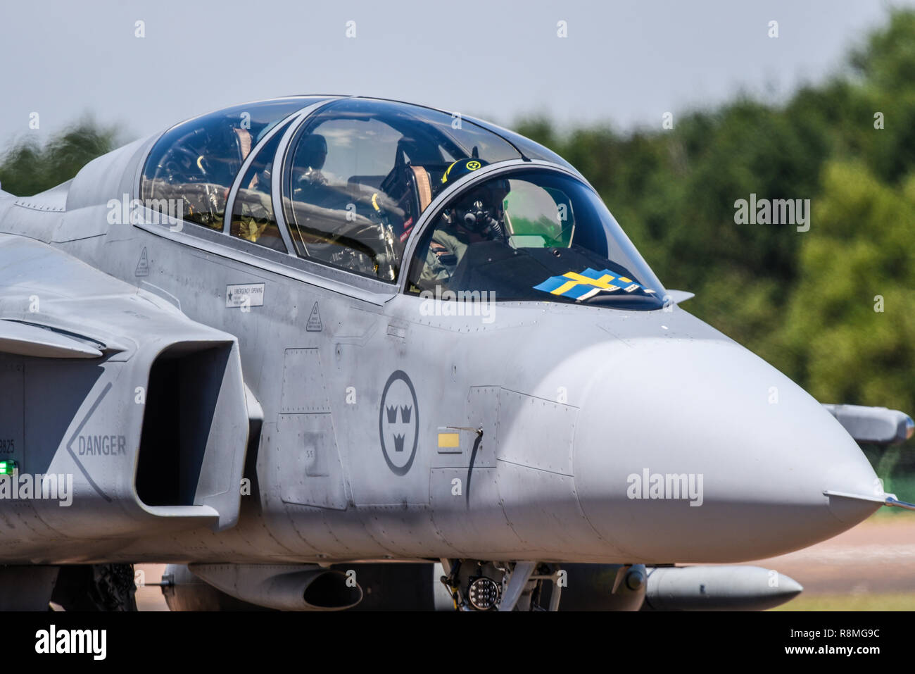Pilots of a Swedish Air Force Saab JAS 39 Gripen jet plane at Royal ...