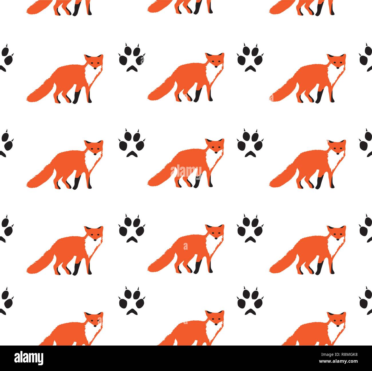 vector illustration of fox seamless background with foot prints Stock ...