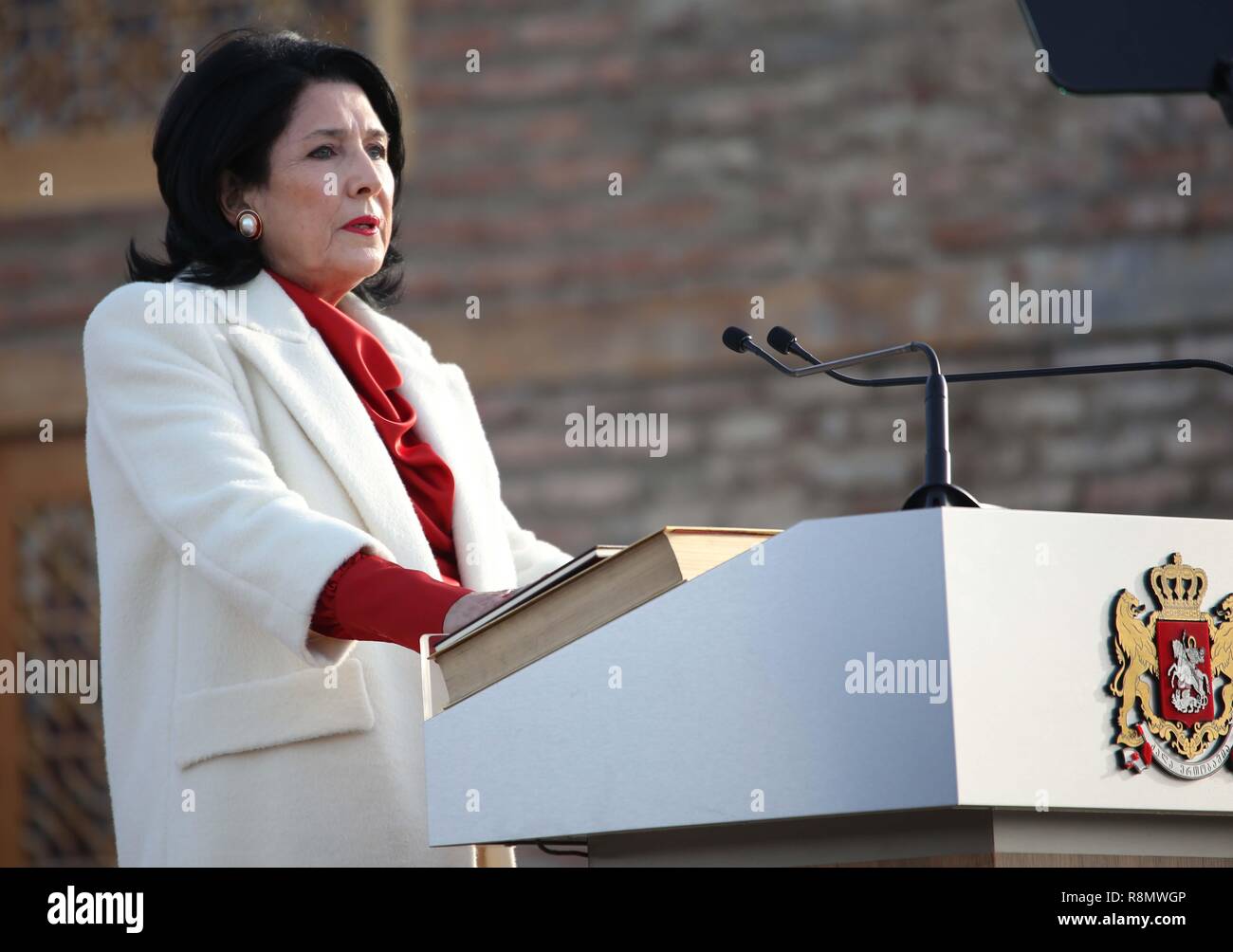 Tbilisi, Georgia. 16th Dec, 2018. Salome Zurabishvili delivers a speech ...