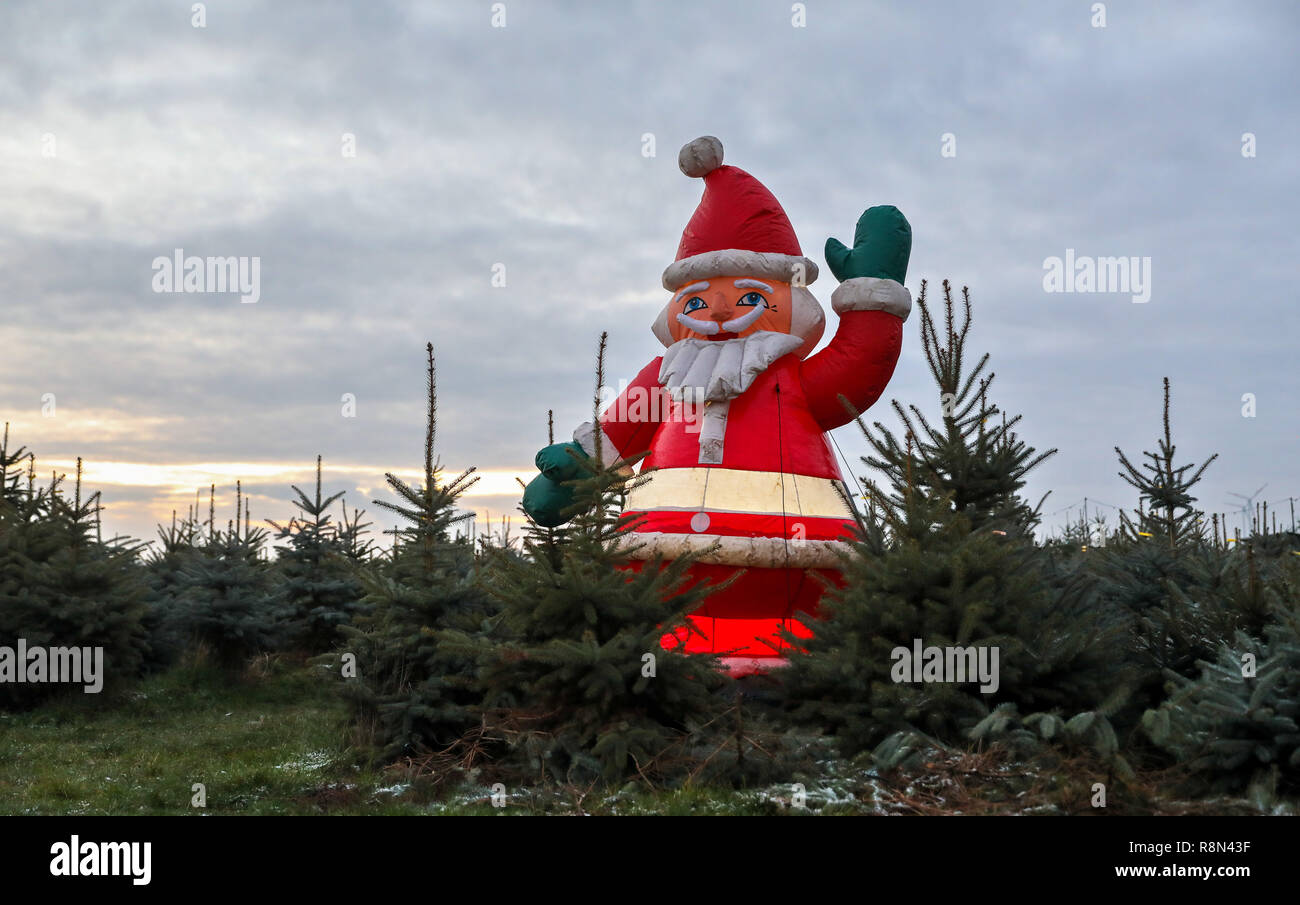 Leipzig, Germany. 17th Dec, 2018. A Santa Claus stands in a green ...