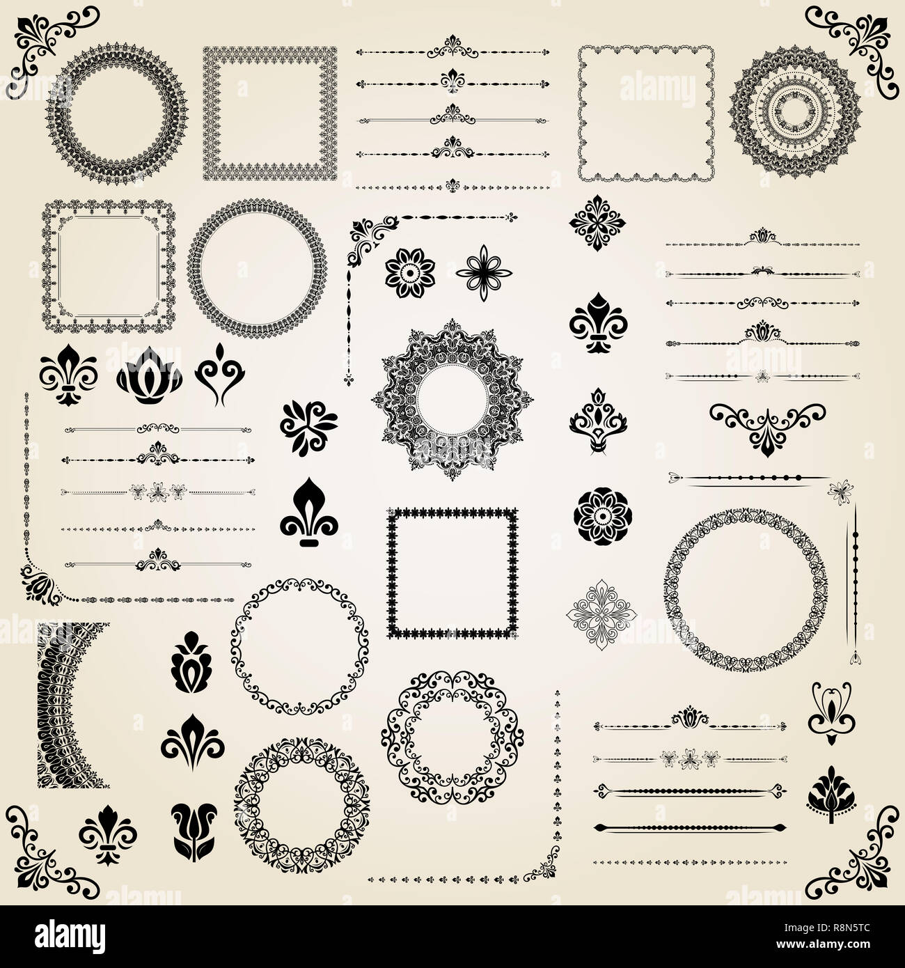Vintage Set of Horizontal, Square and Round Elements Stock Photo - Alamy