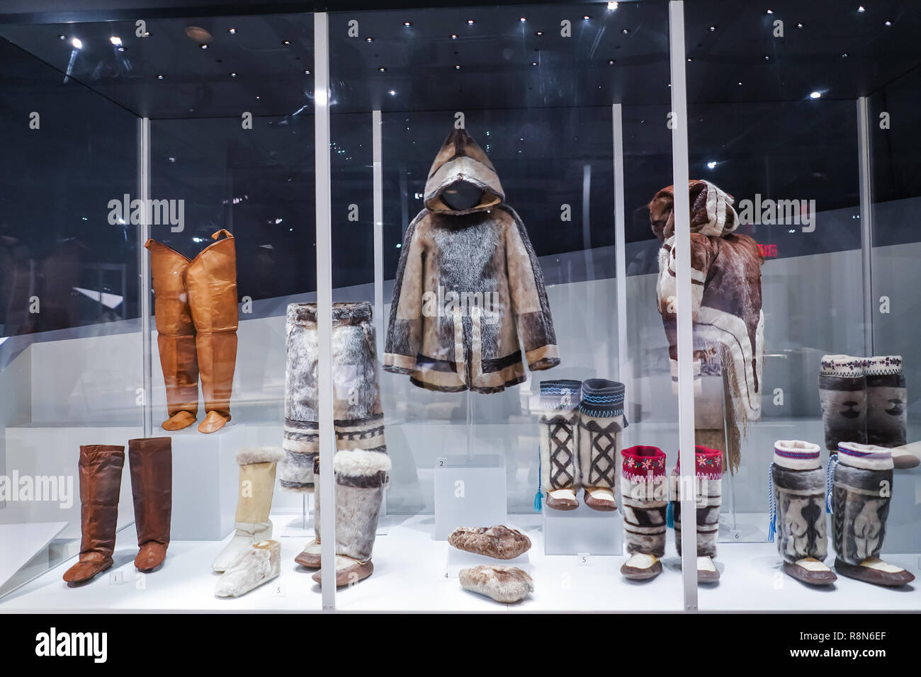 cold weather fur clothing display in a museum Stock Photo - Alamy