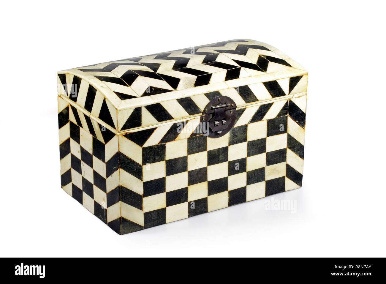 Old decorative checkered wooden box isolated Stock Photo - Alamy