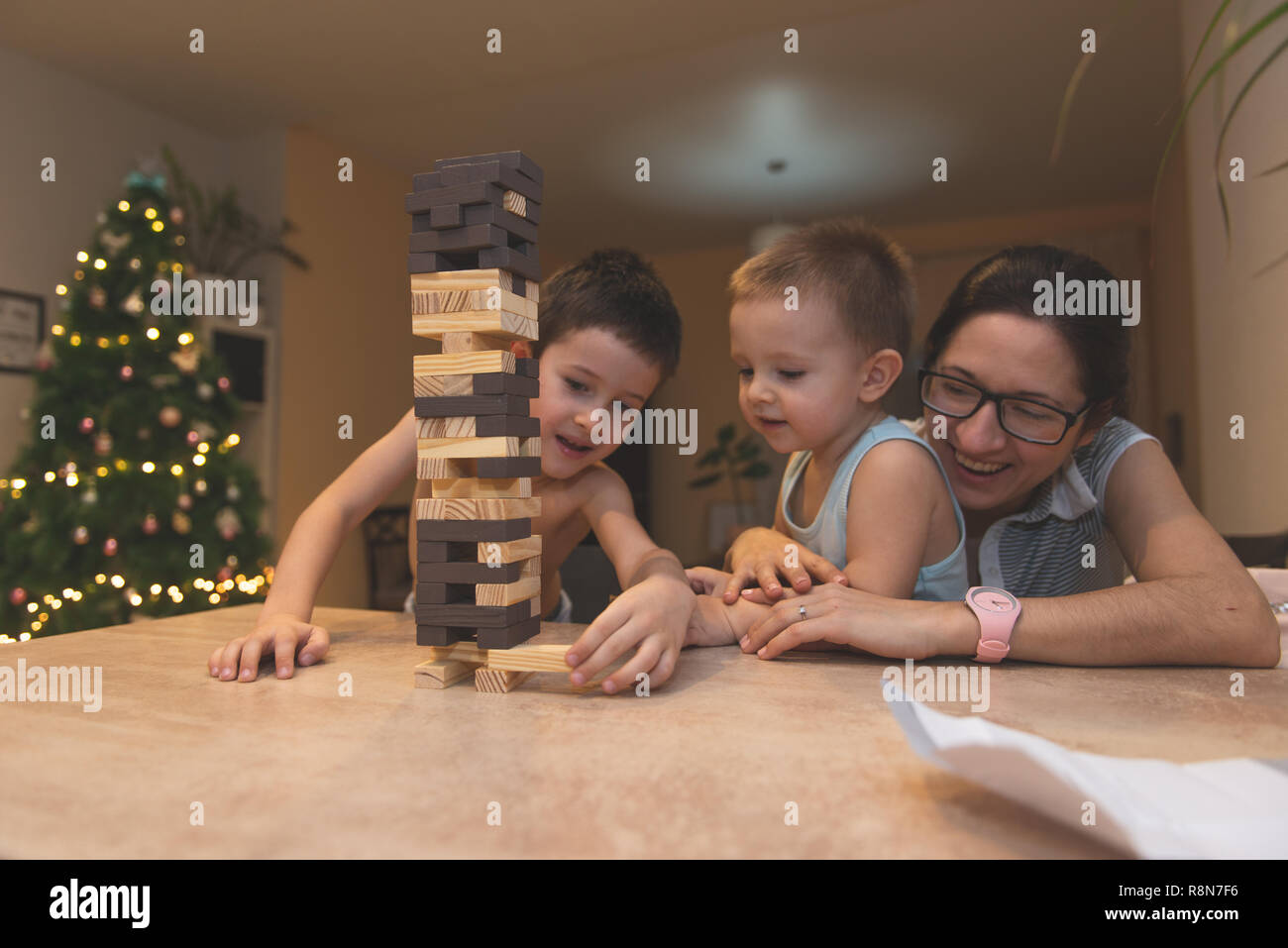 Block tower building children hi-res stock photography and images - Alamy