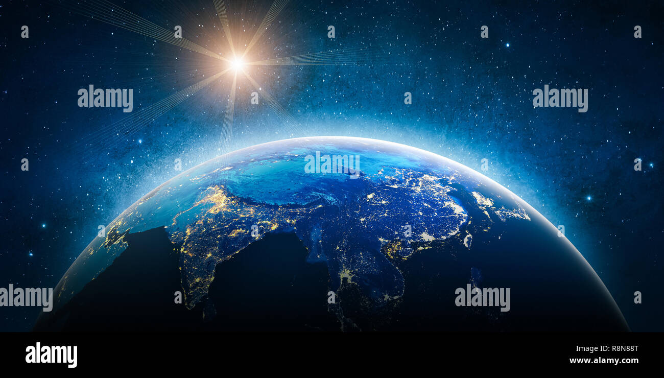 Asia from space. 3D Rendering. Stars my own photo. Elements of this ...