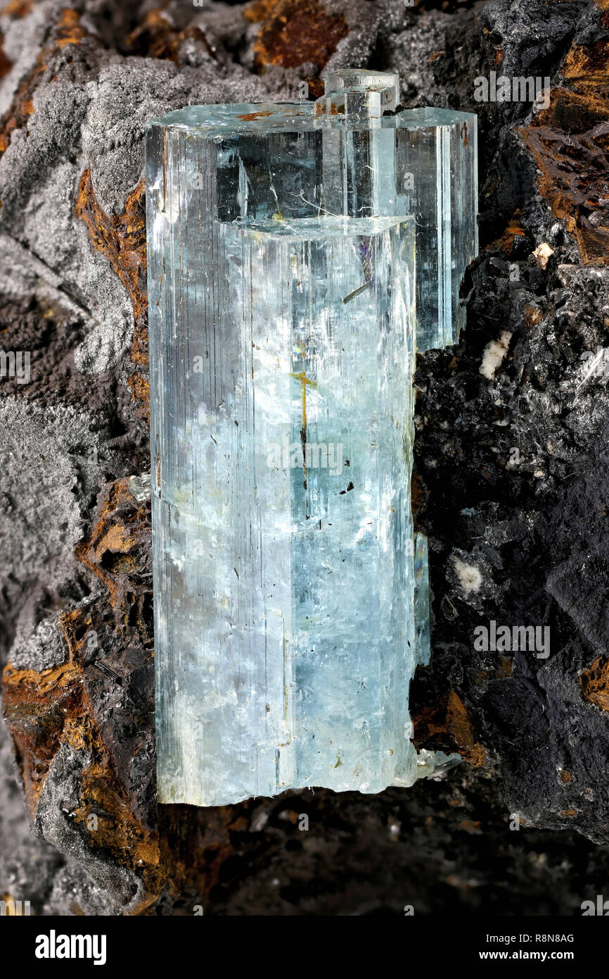 aquamarine crystal from Erongo, Namibia nestled in matrix Stock Photo ...