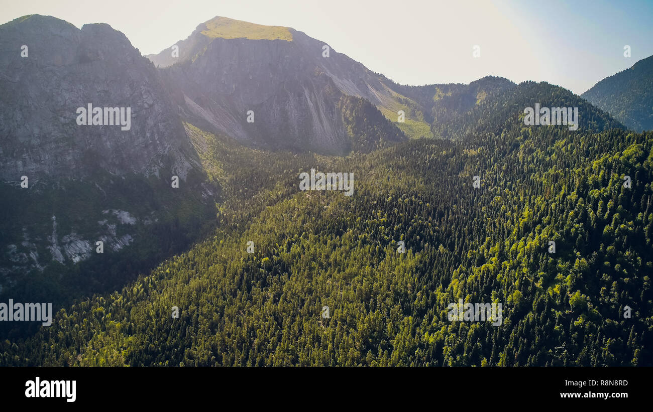 Amazing nature landscape view of lake Ritsa, Abkhazia Aerial view ...