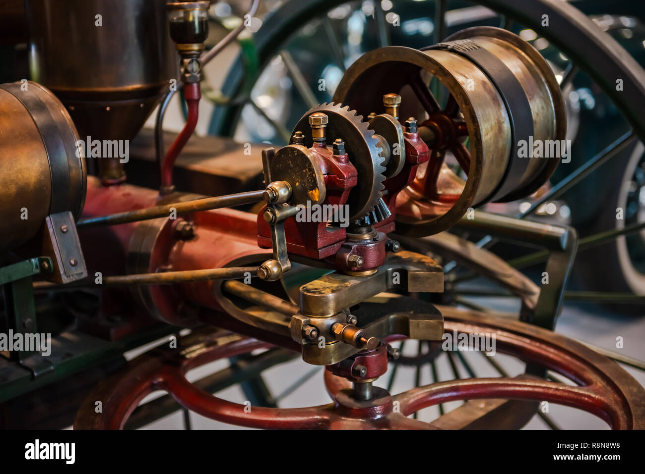 Carriage motor that rides without a horse. Rear view of an old carriage ...
