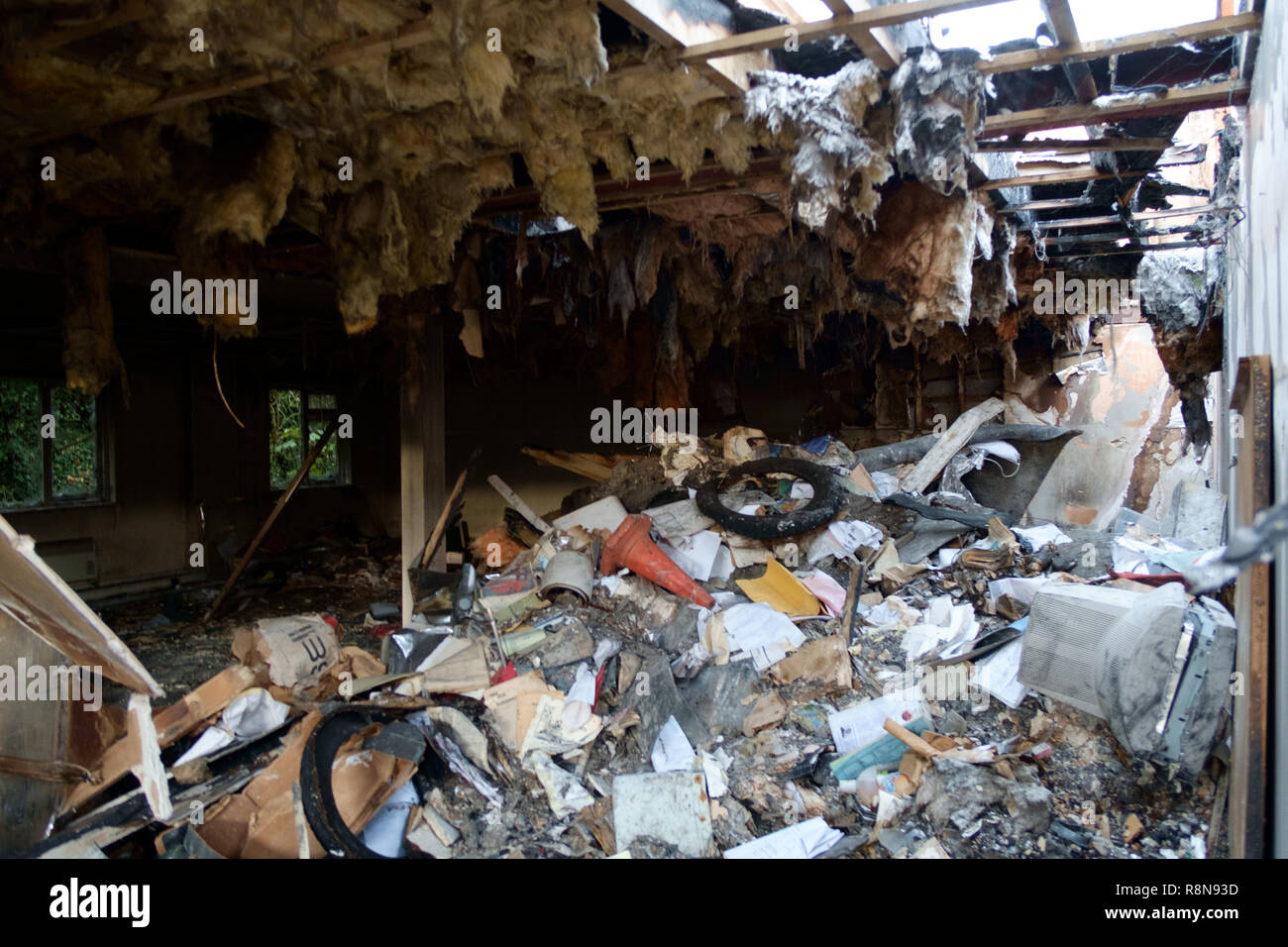 Pile of trash after a fire in a warehouse Stock Photo - Alamy