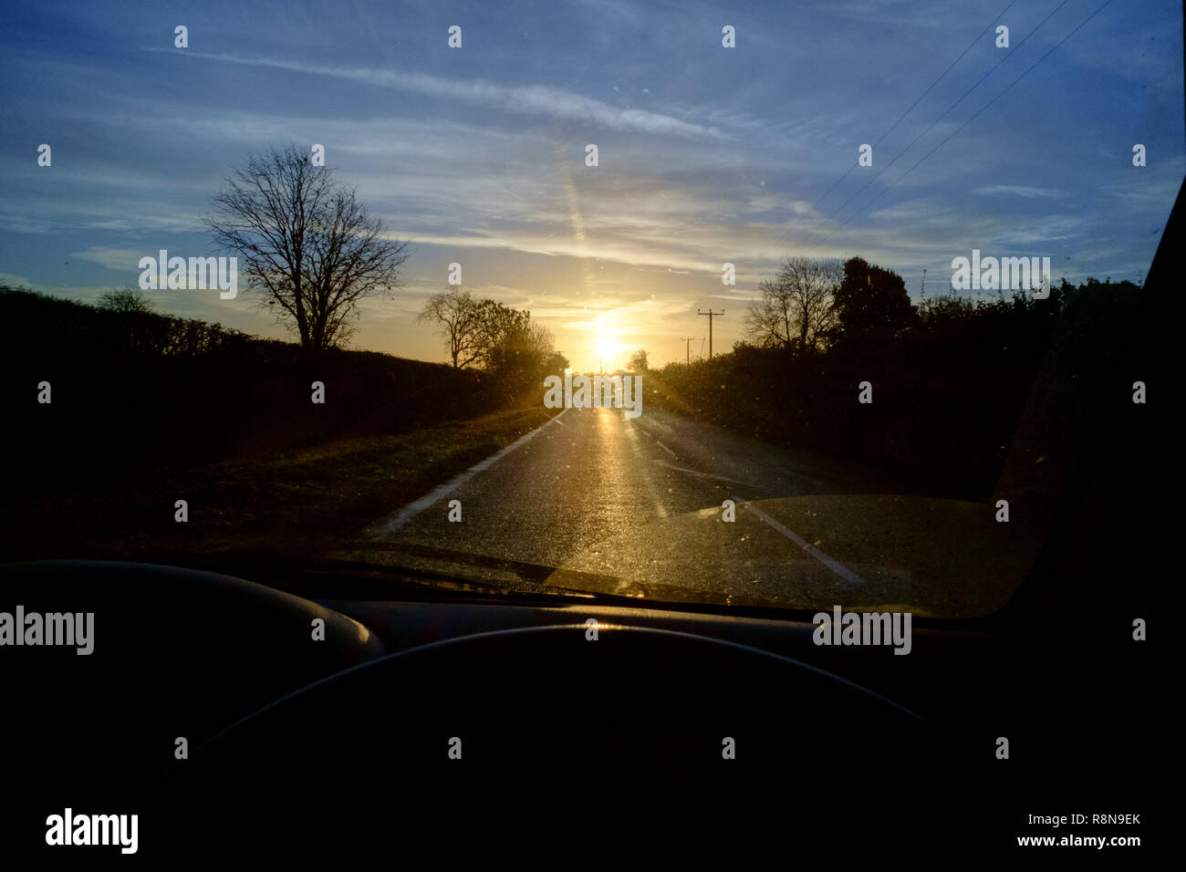 Driving in a English Road at the sunrise Stock Photo - Alamy