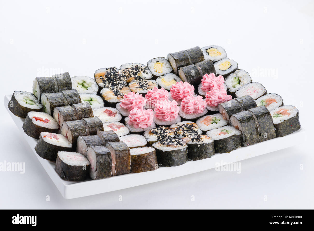Japanese food restaurant, sushi maki gunkan roll plate or platter set ...