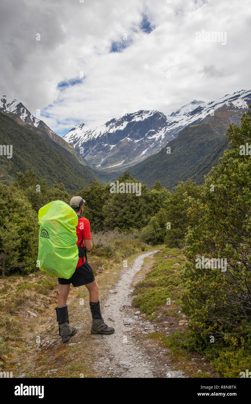 Hiker in the wilderness, New Zealand Stock Photo - Alamy