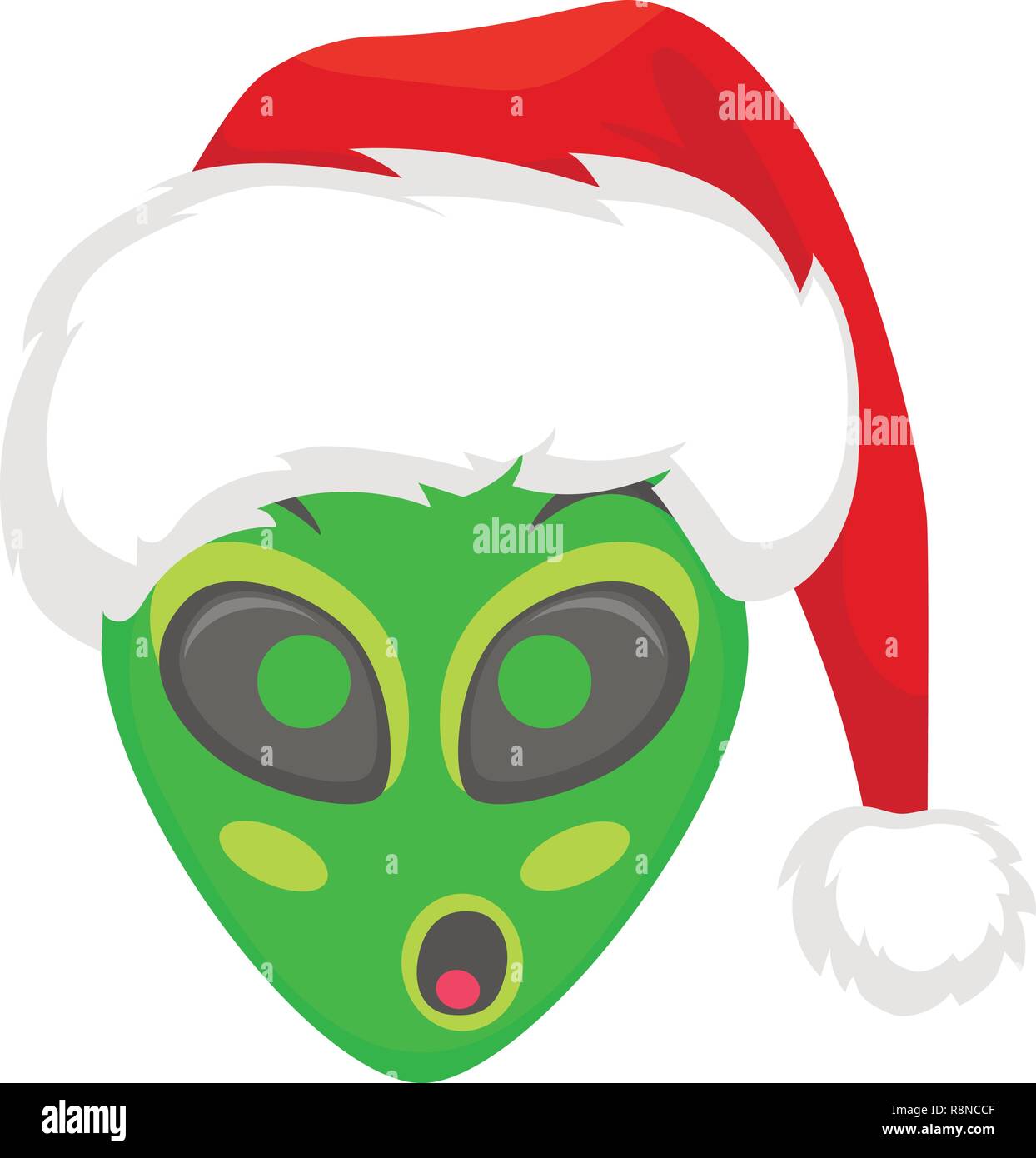Alien face emoji. Alien green head in santa hat - OMG. Humanoid vector ...
