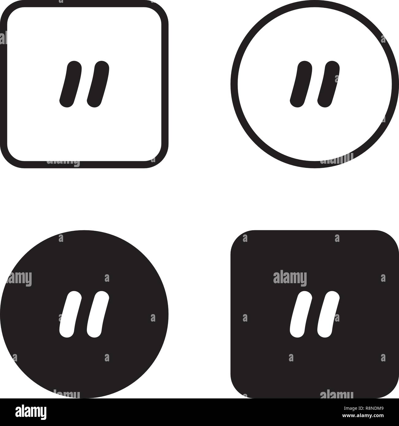 Quote symbol icon set. Quotation paragraph mark. Sign of double comma ...