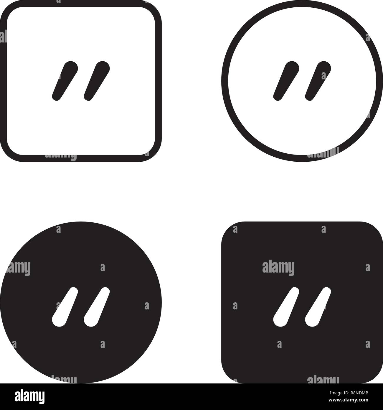Quote symbol icon set. Quotation paragraph mark. Sign of double comma ...