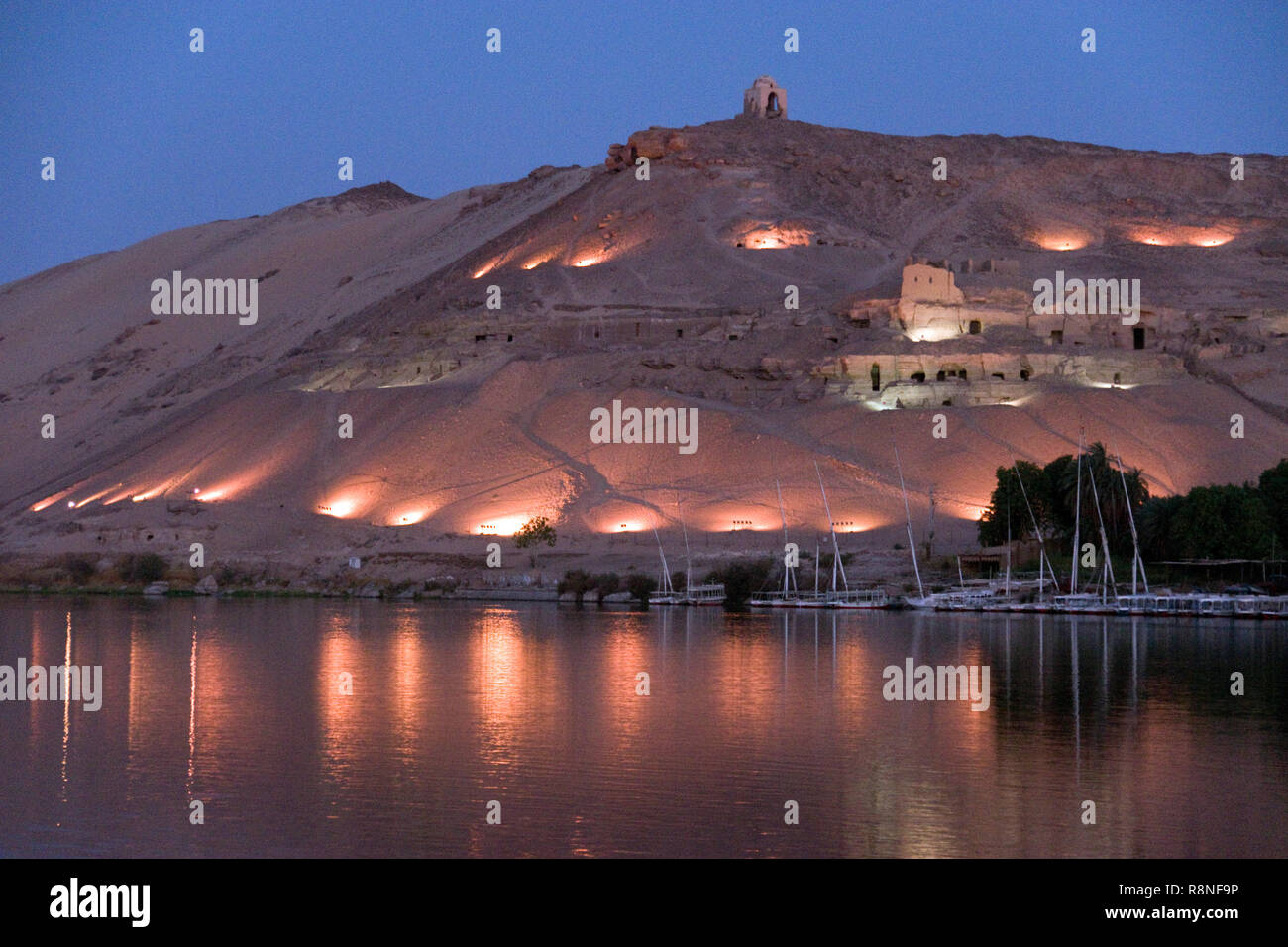 Evening view of the Tombs of the Nobles, ancient rock-cut tombs of high ...