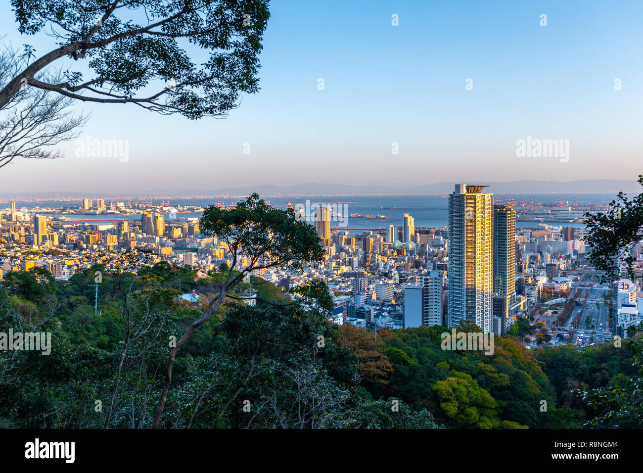 beautiful sunset panoramic aerial view of Kobe city, Japan Stock Photo ...