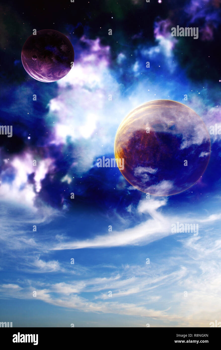 Space sky. Sunset in alien planet Stock Photo - Alamy